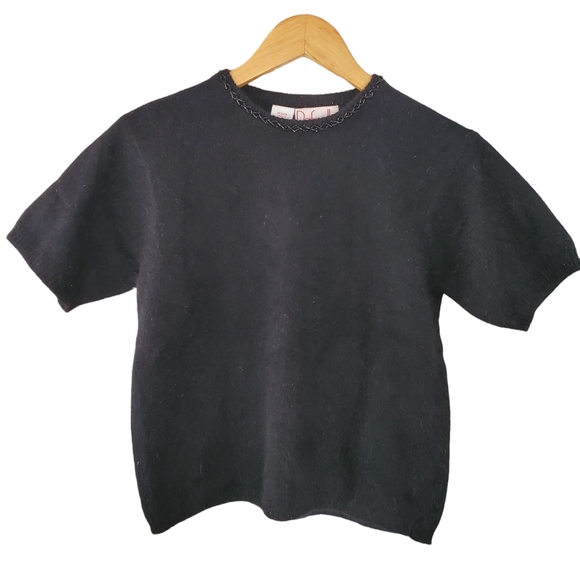 Rafaella | Sweaters | Vintage Rafaella Black Short Sleeve Sweater Beaded Neck Angora Lambswool ...